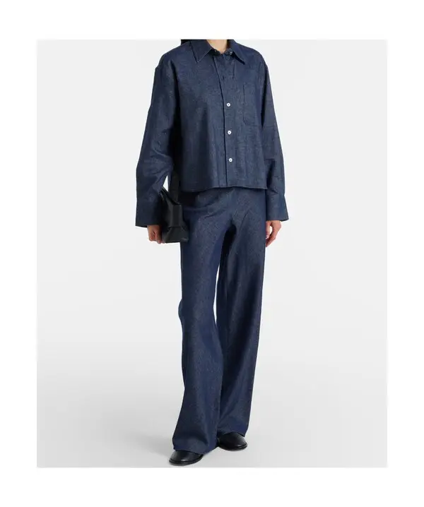 Vince Colette Cotton And Linen Chambray Wide-leg Pants - Black