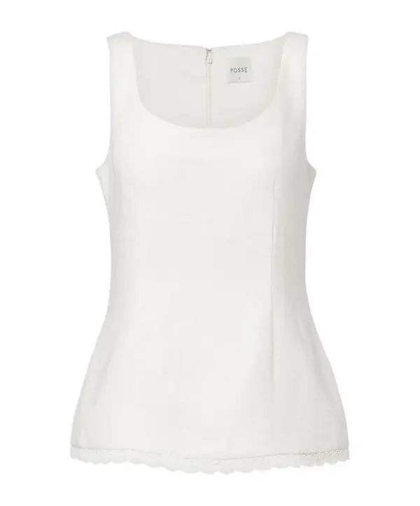 Posse Effi Scalloped Linen Tank Top - White