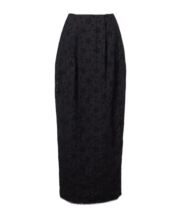 Posse Salma Embroidered Cotton Maxi Skirt - Black