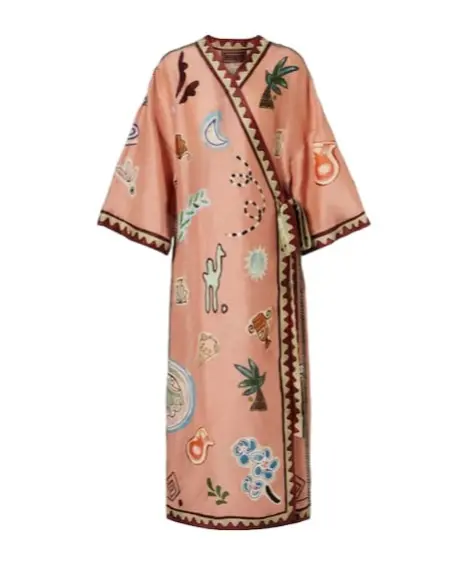 ALEMAIS Linen And Silk-blend Wrap Midi Dress