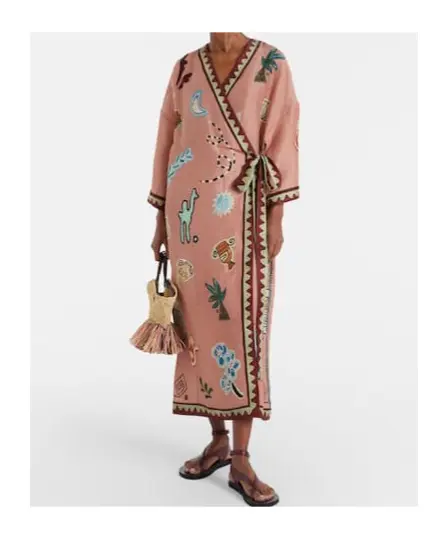 ALEMAIS Linen And Silk-blend Wrap Midi Dress