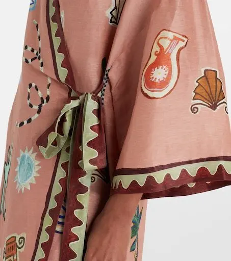 ALEMAIS Linen And Silk-blend Wrap Midi Dress