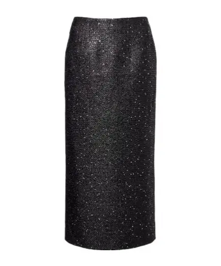 Carolina Herrera Sequined Gold And Silver Thread Tweed Pencil Skirt - Black