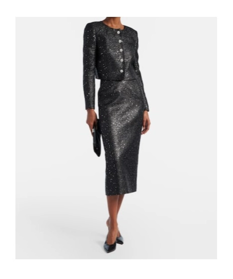 Carolina Herrera Sequined Tweed Pencil Skirt - Black