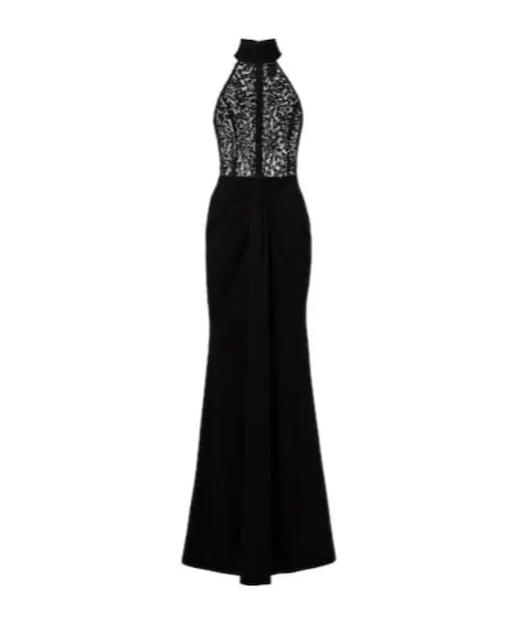 Rebecca Vallance Dixie Draped Halterneck Lace Gown - Black