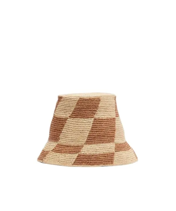 ALEMAIS Checked Raffia Bucket Hat