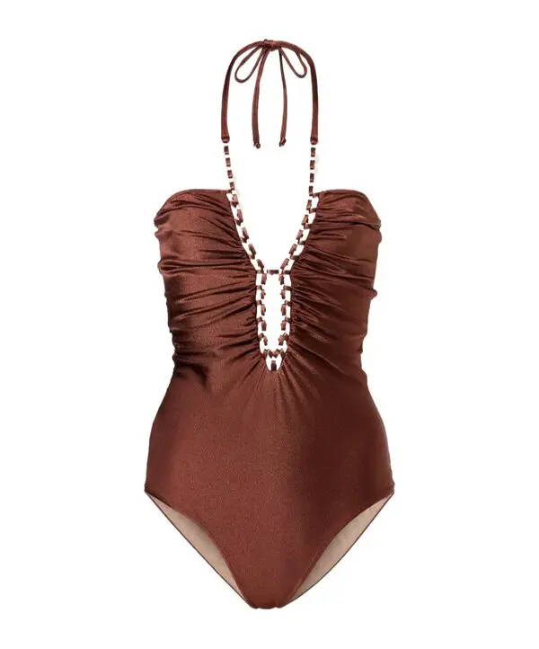ADRIANA DEGREAS Solid Chain Halterneck Swimsuit