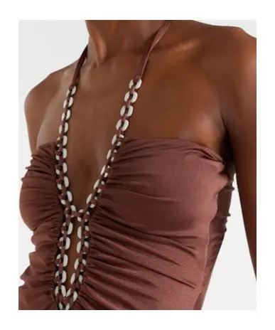 ADRIANA DEGREAS Solid Chain Halterneck Swimsuit