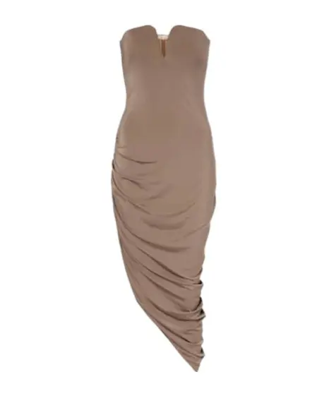 NENSI DOJAKA Strapless Asymmetric Draped Cocktail Dress - Brown