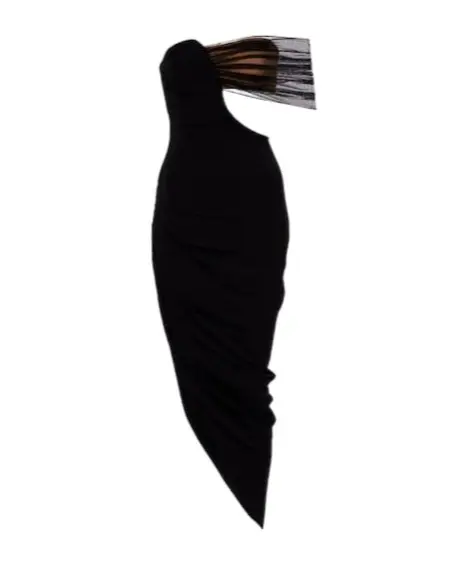 NENSI DOJAKA Asymmetrical Tulle-trimmed Cocktail Dress - Black