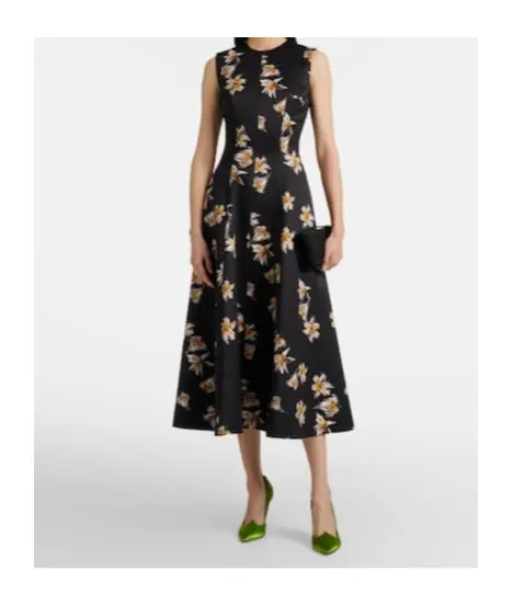 EMILIA WICKSTEAD Mara Floral Duchess Satin Midi Dress - Black