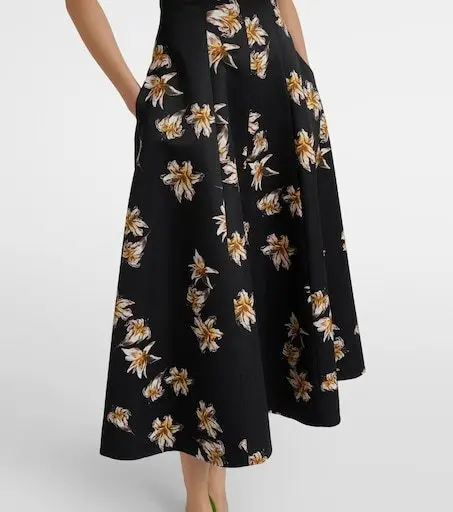 EMILIA WICKSTEAD Mara Floral Duchess Satin Midi Dress - Black