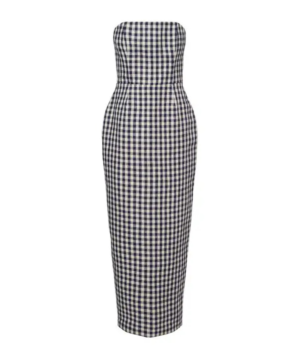 Posse Romeo Gingham Strapless Linen Maxi Dress