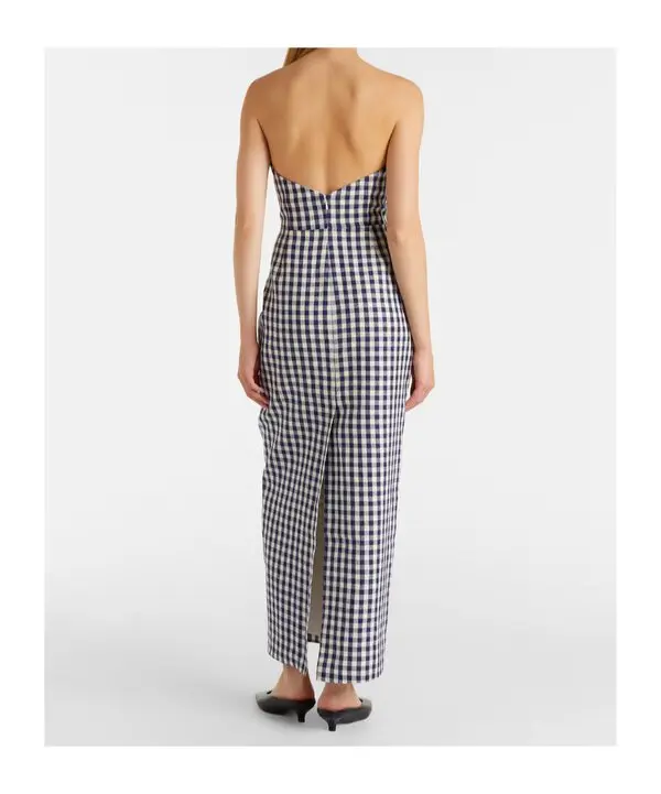 Posse Romeo Gingham Strapless Linen Maxi Dress