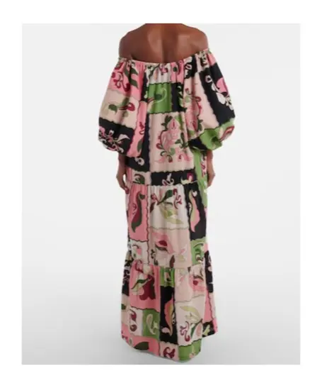 ADRIANA DEGREAS Printed Off-shoulder Cotton Maxi Dress