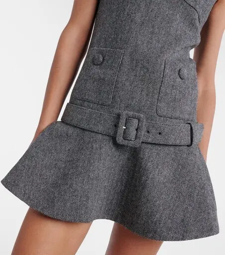 SELF-PORTRAIT Herringbone Wool-blend Minidress