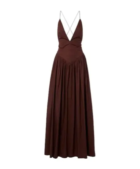 ADRIANA DEGREAS Open-back Cotton Maxi Dress - Brown