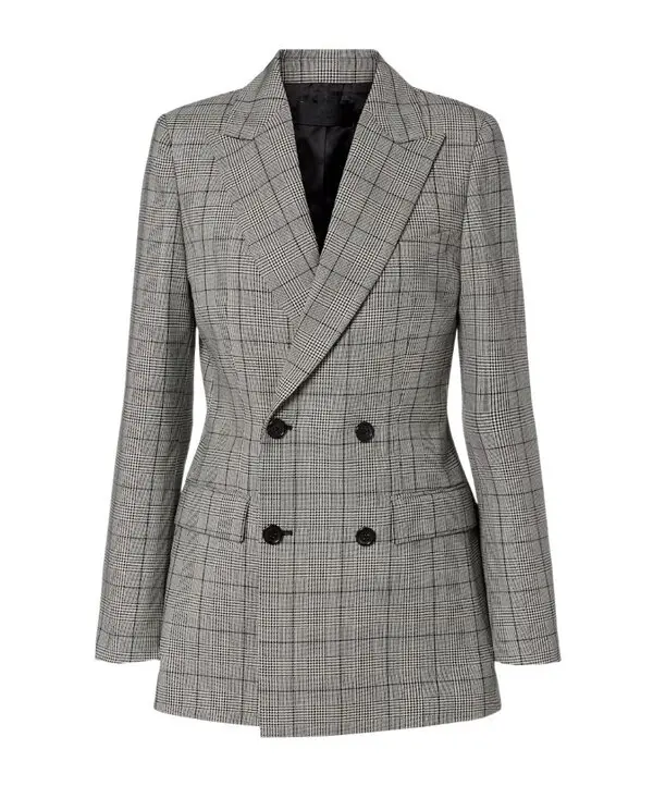 NILI LOTAN Weston Plaid Virgin Wool Blazer - Gray