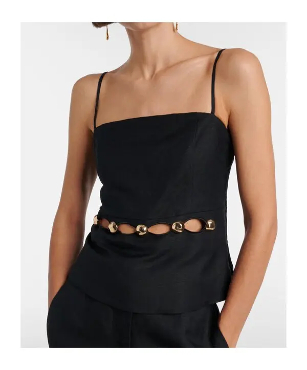 Simkhai Cutout Embellished Linen-blend Camisole