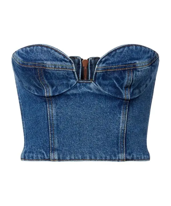 Magda Butrym Floral-appliqué Denim Bustier Top