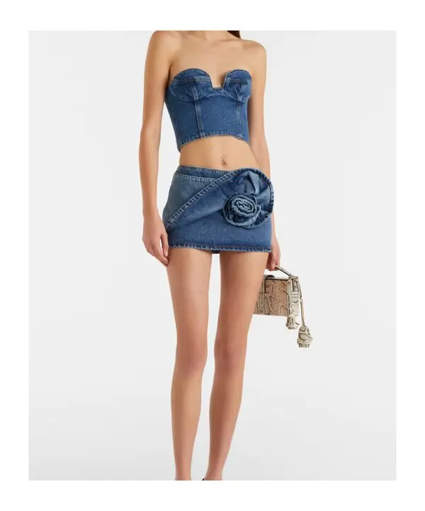 Magda Butrym Floral-appliqué Denim Bustier Top