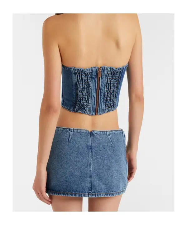Magda Butrym Floral-appliqué Denim Bustier Top