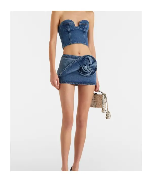 Magda Butrym Floral Appliqué Denim Miniskirt