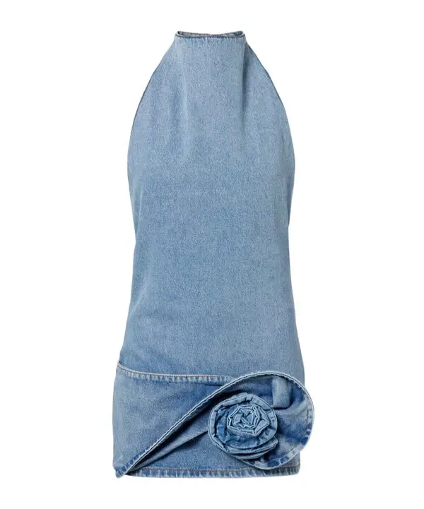 Magda Butrym Floral-appliqué Denim Minidress - Blue