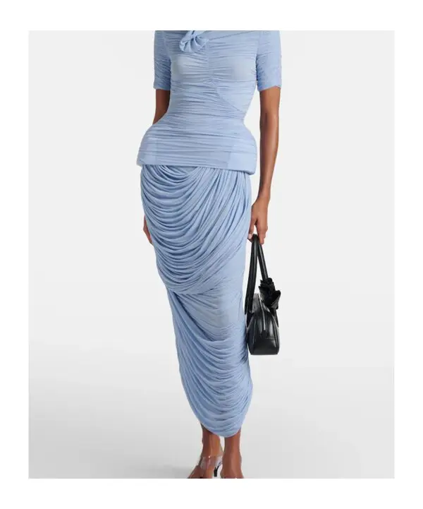 Magda Butrym Draped Ruched Jersey Midi Skirt