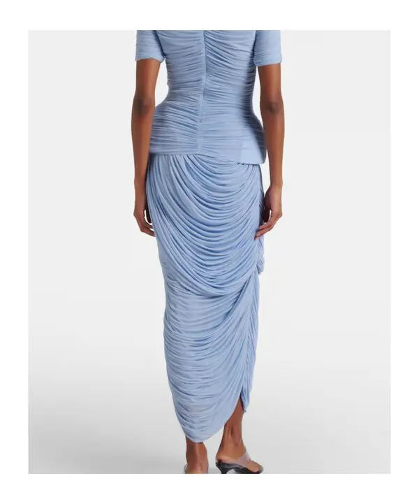 Magda Butrym Draped Ruched Jersey Midi Skirt