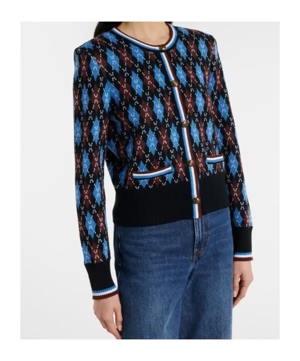 Veronica Beard Sylvane Argyle Wool And Cotton Cardigan