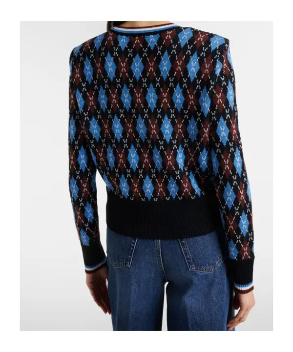 Veronica Beard Sylvane Argyle Wool And Cotton Cardigan