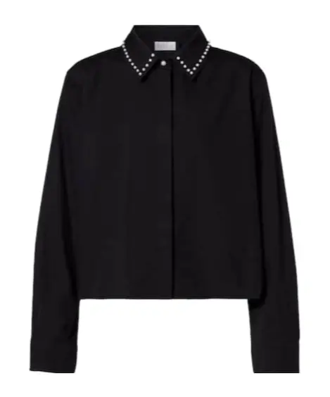 Velvet By Graham & Spencer Jocelyn Beaded Cotton Poplin Shirt - Black