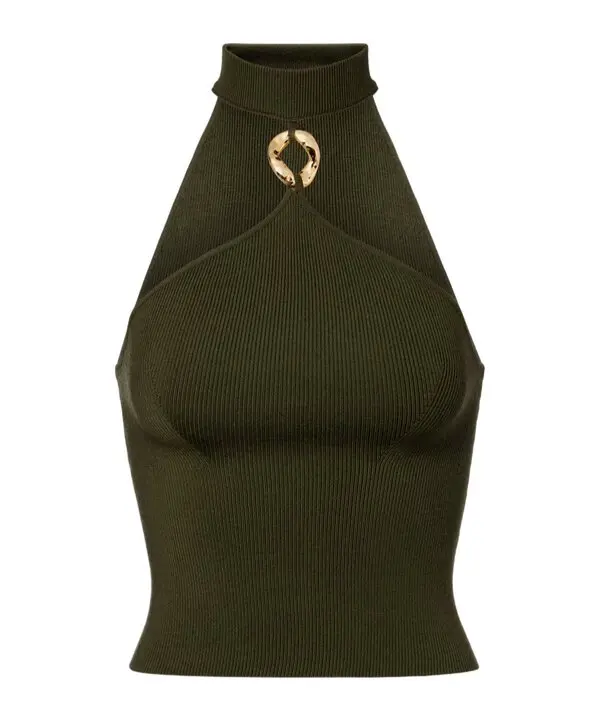 Simkhai Halterneck Wool Top With Gold Ring Detail - Black