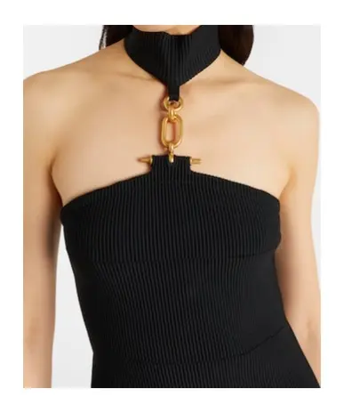 Balmain Cutout Ribbed-knit Gown