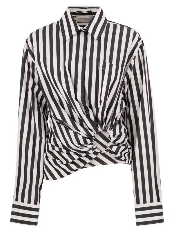 Sportmax Spxpalmizi – Cropped Striped Cotton Shirt With Front Draping - Multicolor