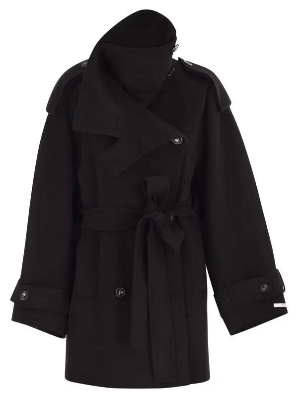 Sportmax Bouquet1234 Short Wool Trench Coat - Black