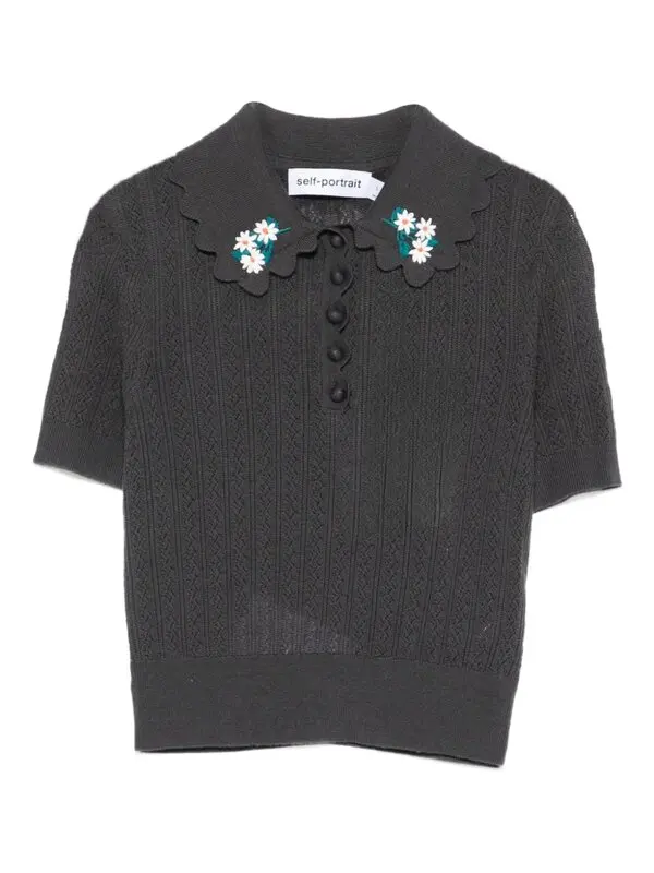 SELF-PORTRAIT Wool Embroidered Polo Shirt - Multicolor