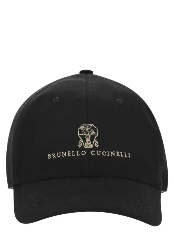 Brunello Cucinelli Baseball Cap In Twisted Cotton Gabardine With Embroidered Logo - Black