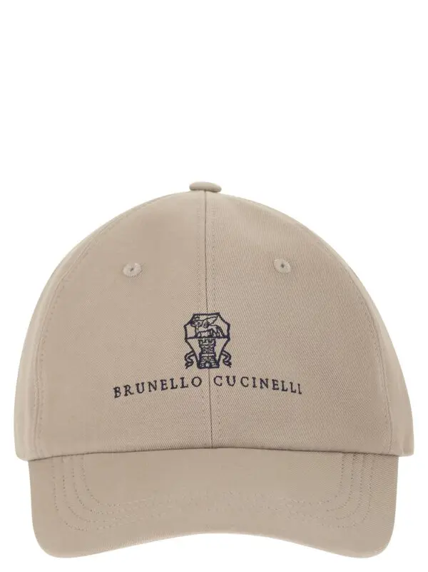 Brunello Cucinelli Baseball Cap In Twisted Cotton Gabardine With Embroidered Logo - Cream