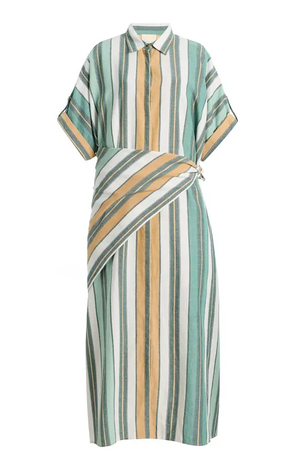 ILIO NEMA Striped Cotton-blend Midi Dress - Green