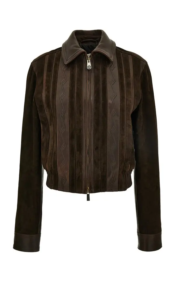 Versace Embossed Leather And Suede Blouson Jacket