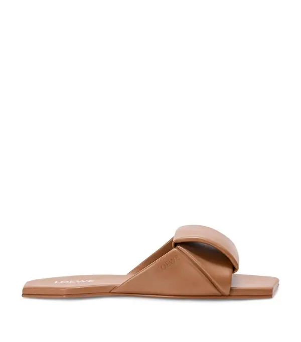 Loewe Origami Leather Slides - Brown