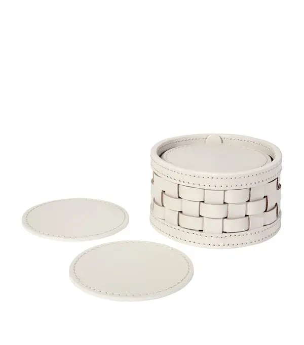 RIVIERE Woven Leather Coasters And Holder - Neutral