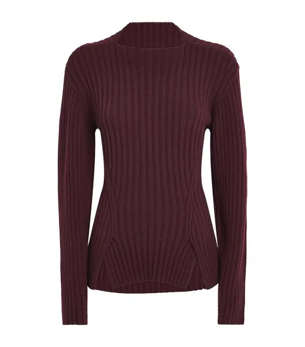 Victoria Beckham Wool-cashmere Ribbed High Neck Sweater - Brown