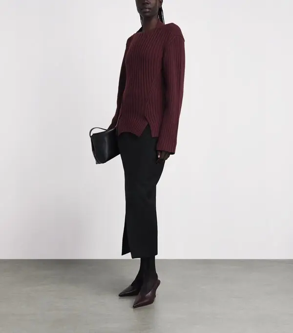 Victoria Beckham Wool-cashmere Ribbed High Neck Sweater - Brown