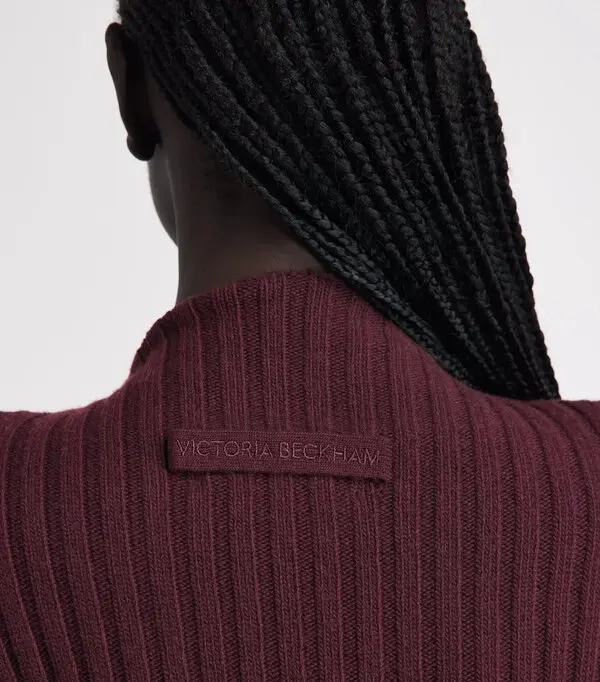 Victoria Beckham Wool-cashmere Ribbed High Neck Sweater - Brown