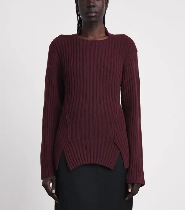 Victoria Beckham Wool-cashmere Ribbed High Neck Sweater - Brown