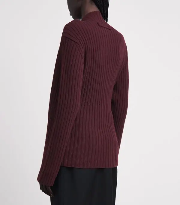 Victoria Beckham Wool-cashmere Ribbed High Neck Sweater - Brown