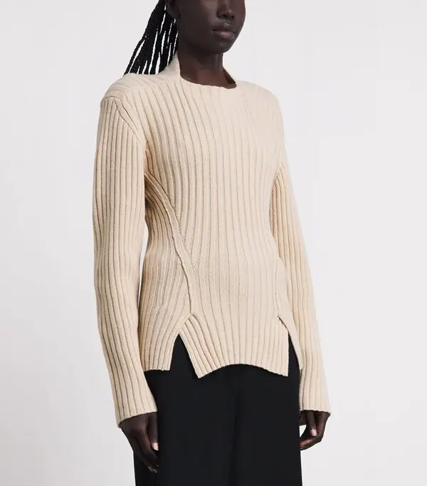 Victoria Beckham Wool-cashmere Ribbed High Neck Sweater - Pink